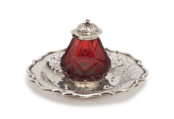 Bonhams : A Victorian silver and ruby glass inkwell by Henry Wilkinson ...