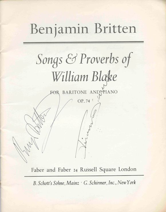 Bonhams : MUSIC - BENJAMIN BRITTEN. Songs and Proverbs of Wiliam Blake ...