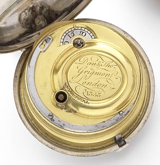 Bonhams : Daniel and Thomas Grignon. A mid 18th century silver and leather pair case pocket ...