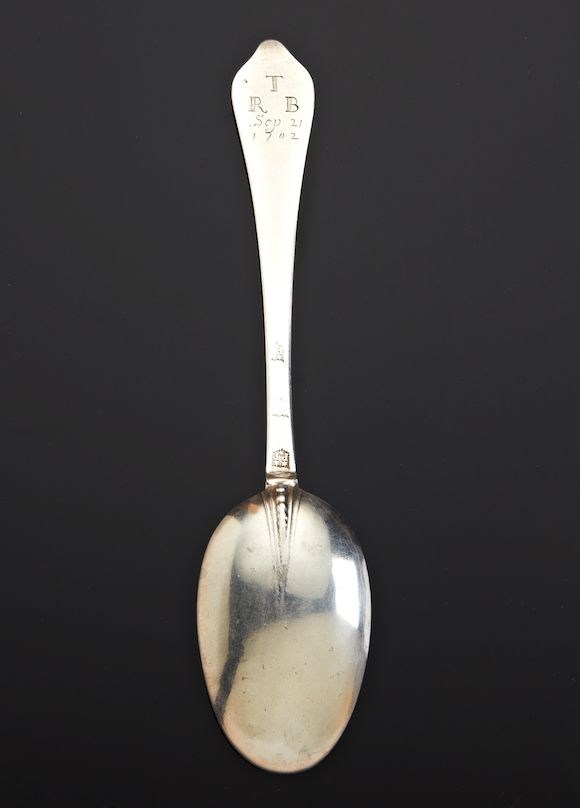 Bonhams : A Queen Anne silver dog nose, beaded rat-tail table spoon ...