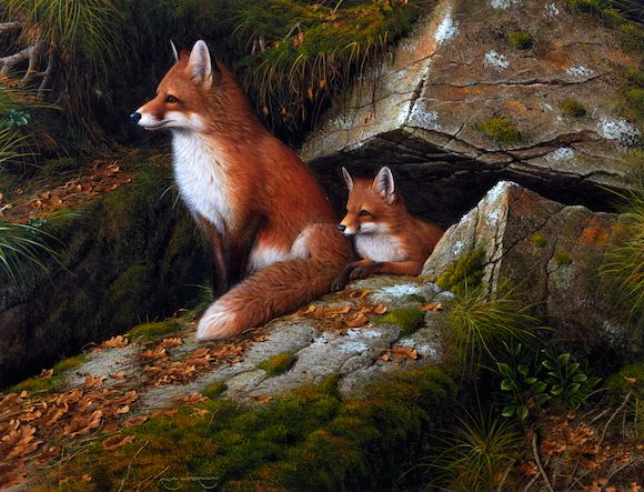 Bonhams : Ralph Waterhouse (British), (20th century) Rabbits by a burrow