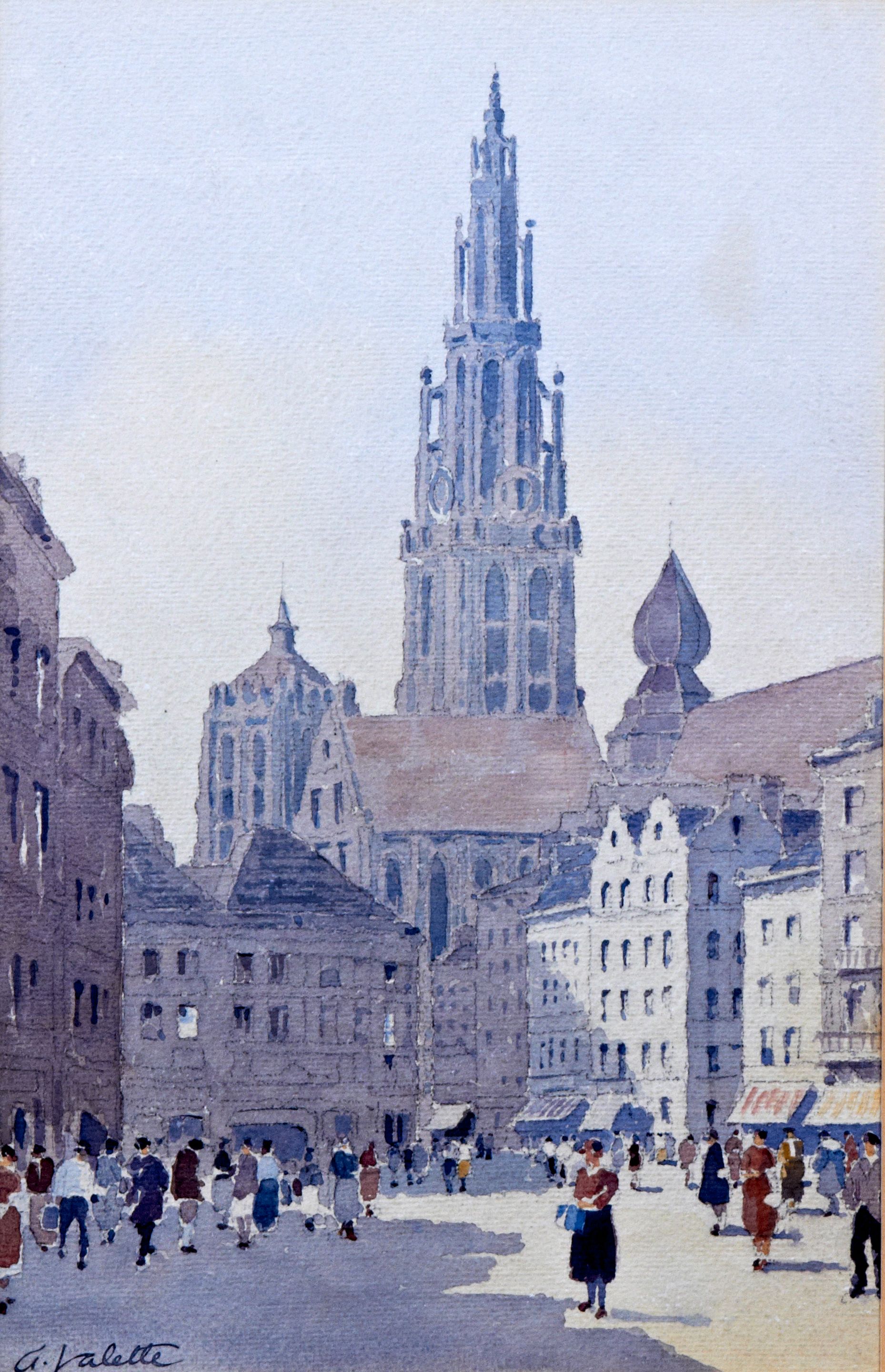 Bonhams : Adolphe Valette (French, 1876-1942) The Town Square, Antwerp