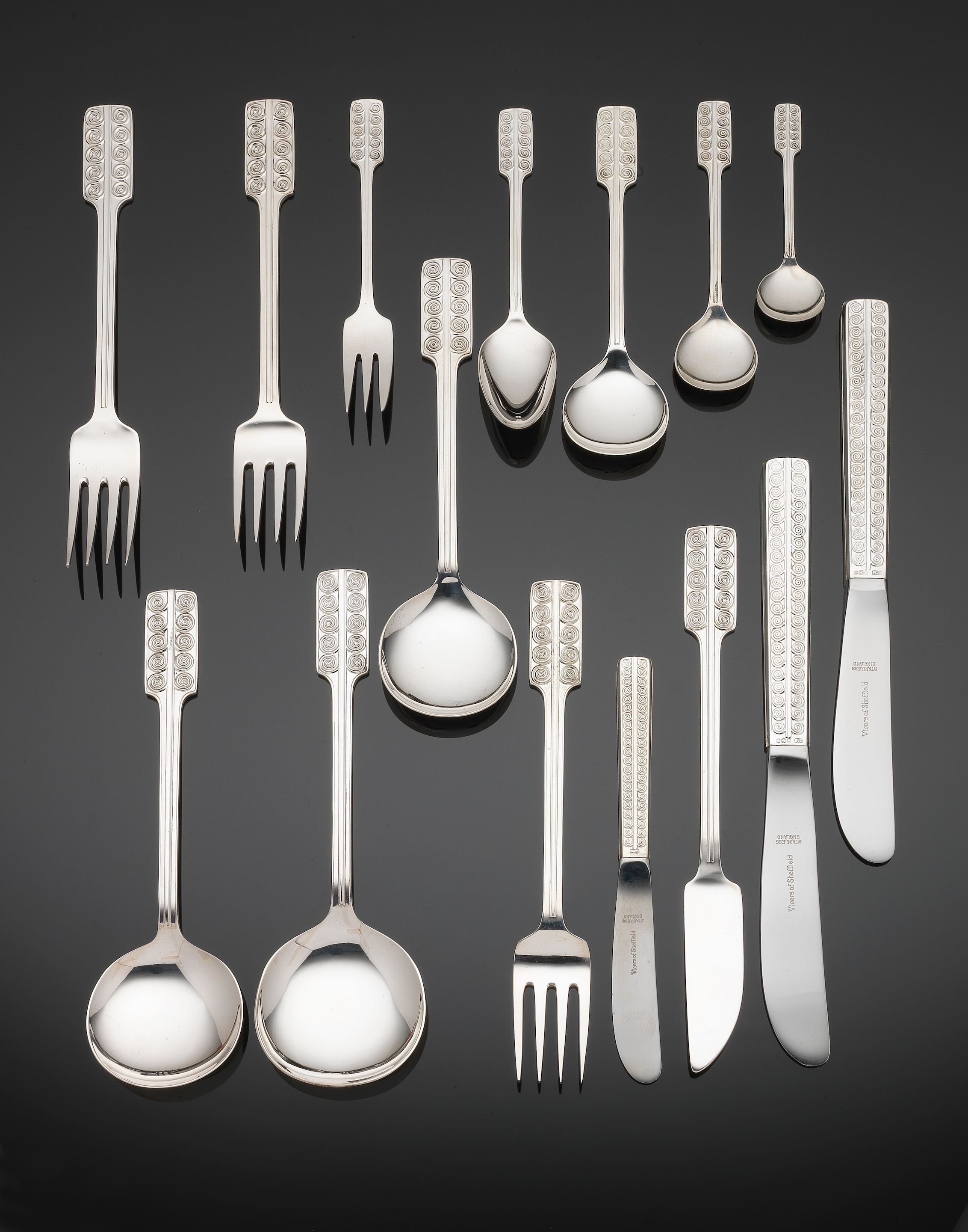 Bonhams : DESIGNED BY GERALD BENNEY FOR VINER A silver table service of ...