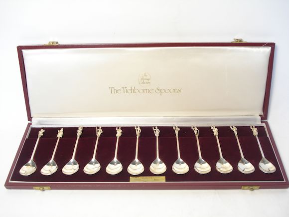 Bonhams : A set of the twelve silver reproduction 'Tichborne' spoons by ...