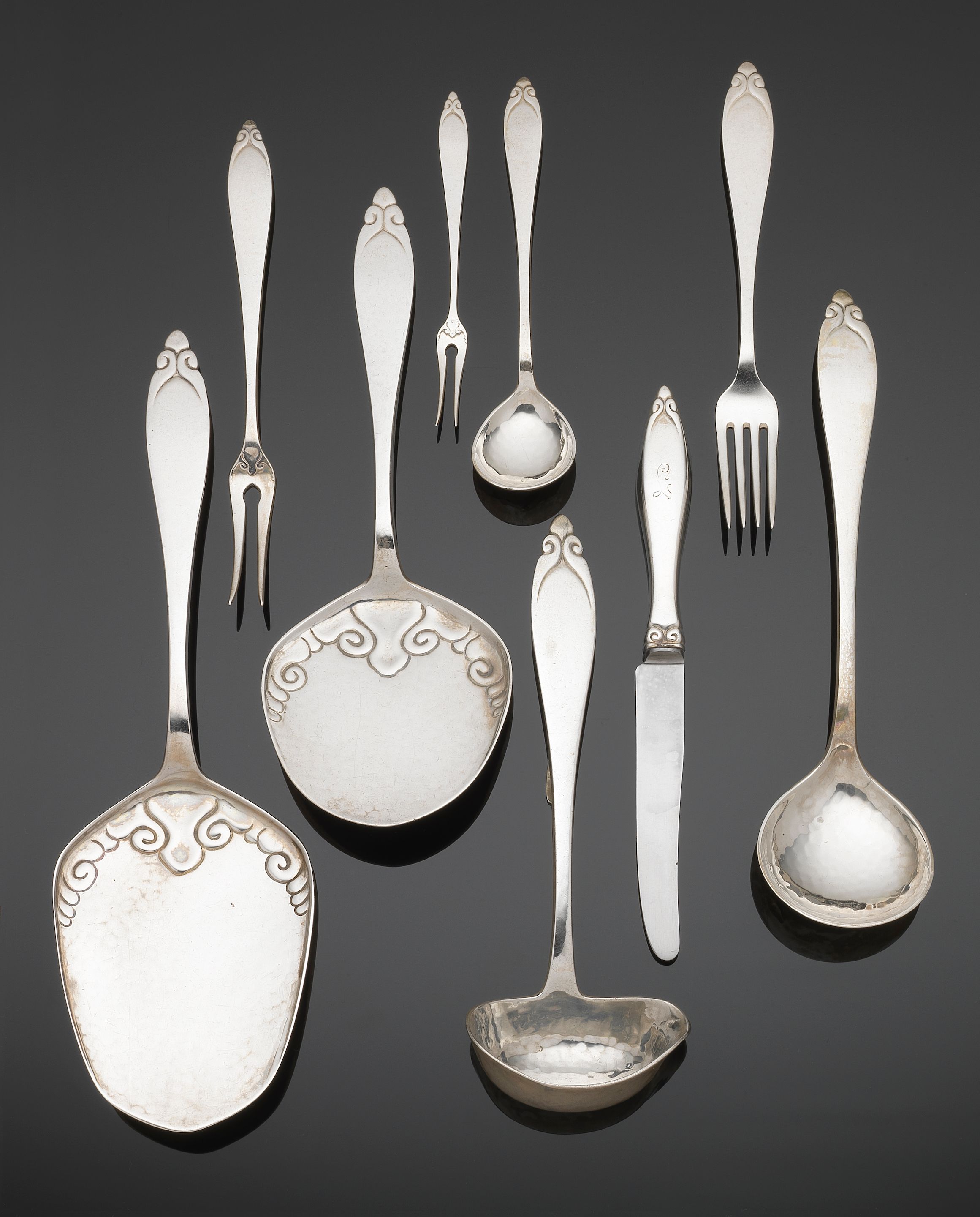 An extensive 20th century Norwegian silver canteen of flatware, in a ...