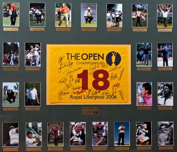 Bonhams : Royal Liverpool: A Tiger Woods signed 18th hole pin flag
