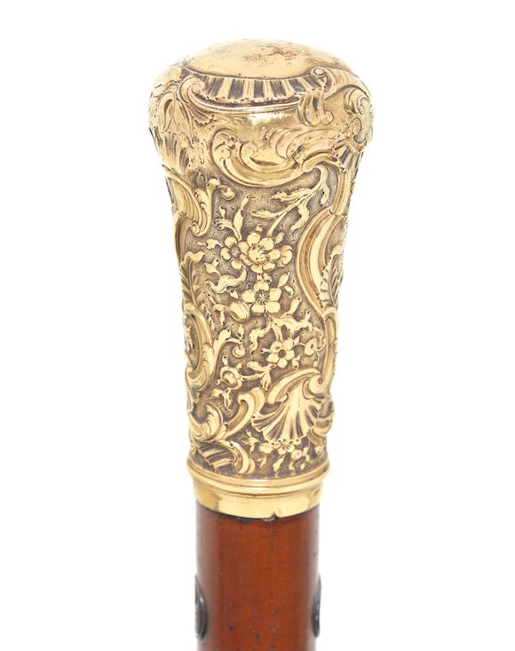 Bonhams : A mid-18th century English gold mounted walking cane maker's ...