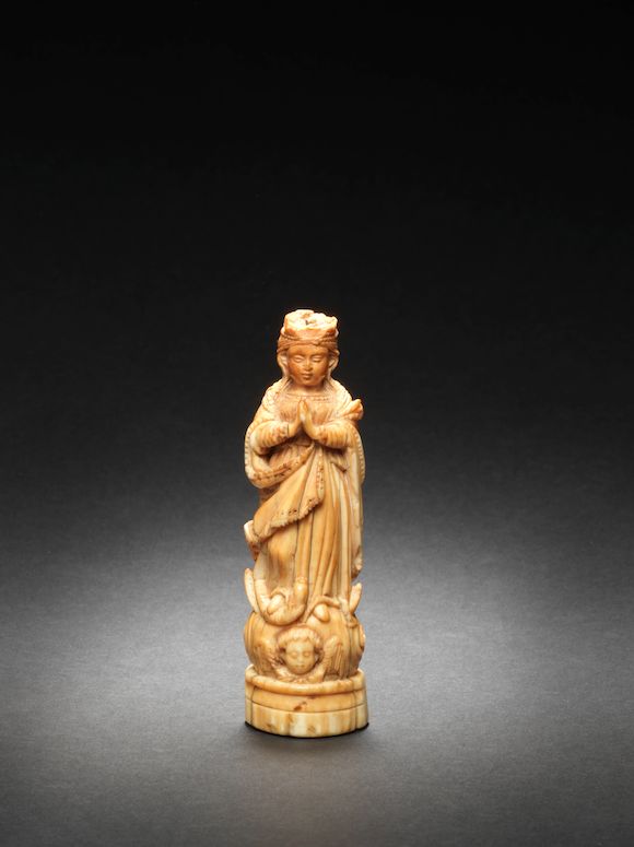 Bonhams : An Indo-Portuguese carved ivory Figure of the Virgin Mary Goa ...