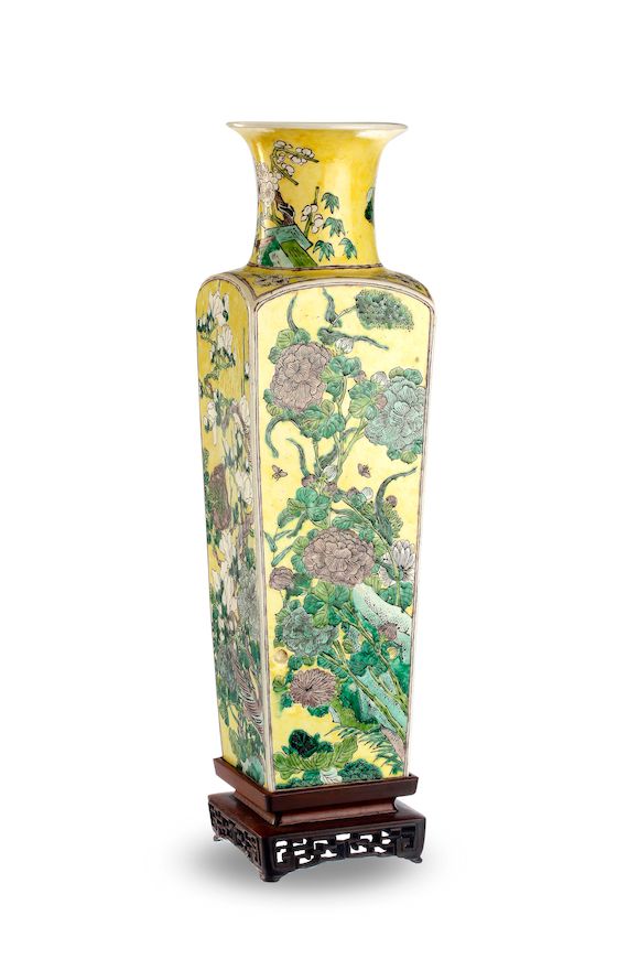 Bonhams : A large Chinese famille-jaune square vase Late Qing dynasty