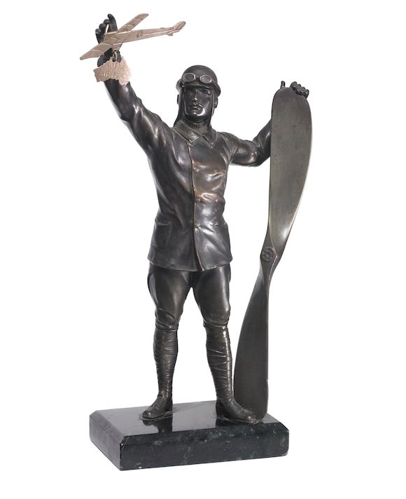 Bonhams : A bronze figure of a WWI aviator and a gold plate Australian ...