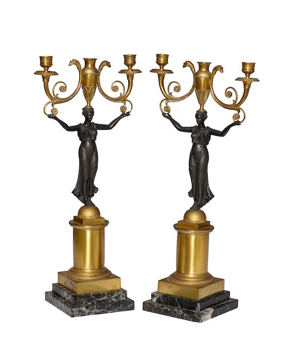 Bonhams : A pair of Regency figural candelabra, circa 1830