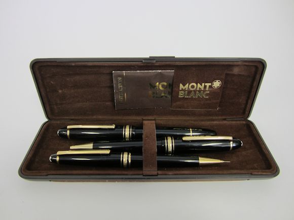 Bonhams : A Mont Blanc Meisterstuck fountain pen, biro and pencil set ...