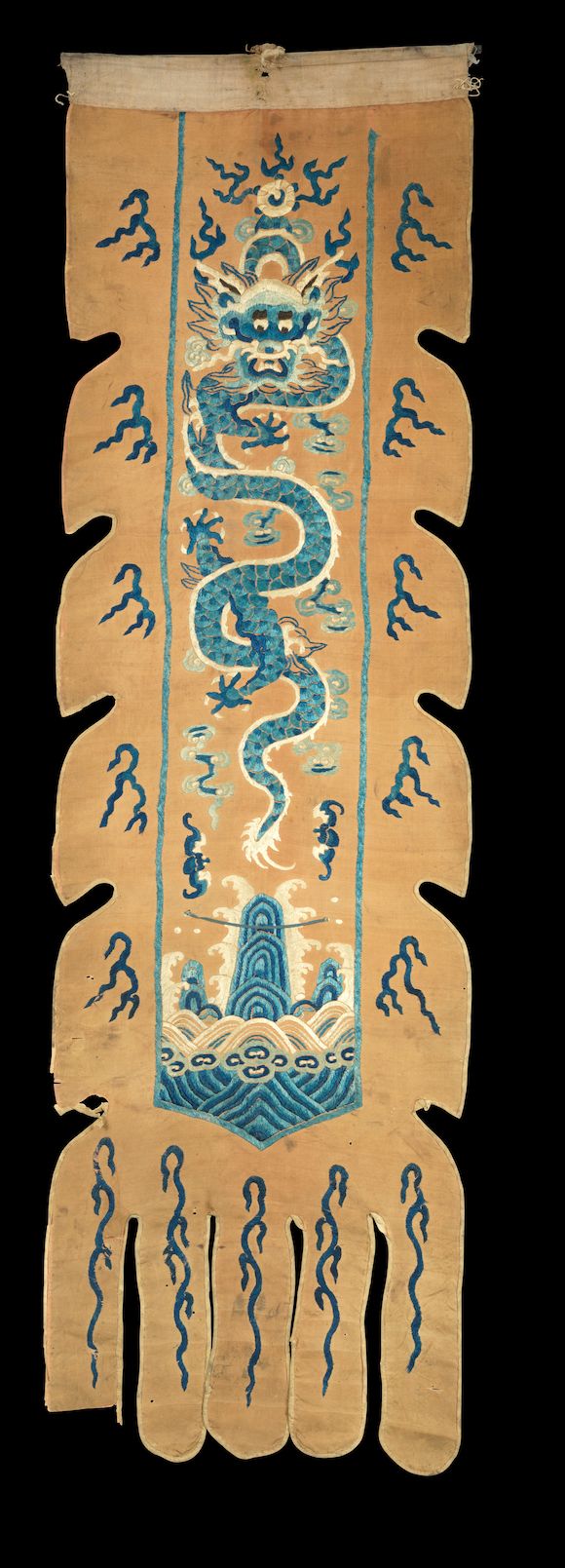 Bonhams : An embroidered yellow-ground 'dragon' silk banner Qing dynasty
