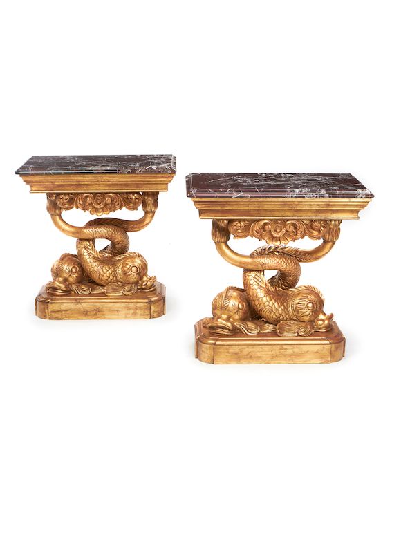 Bonhams : A pair of George II style giltwood pier tables in the manner ...