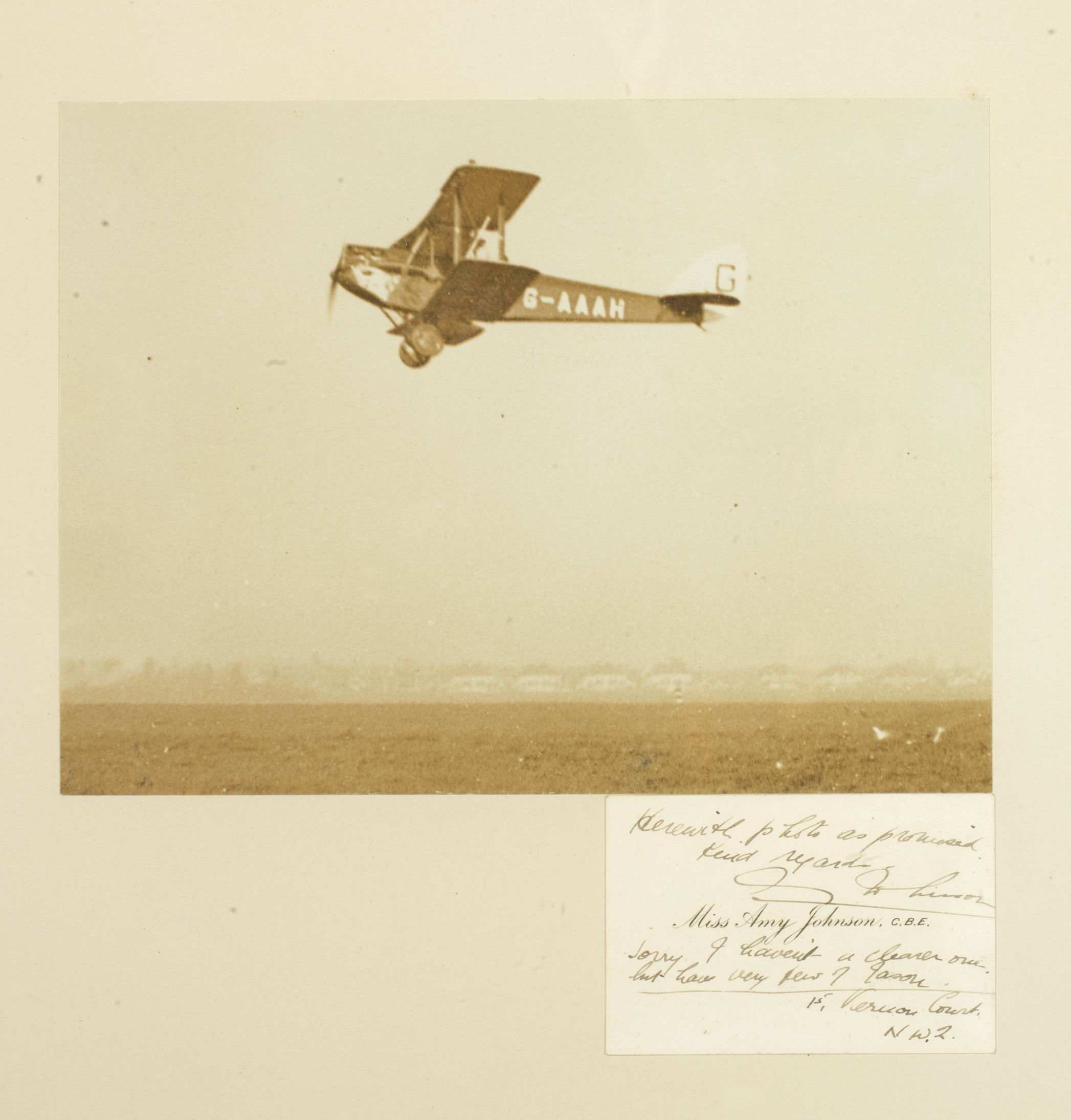 Bonhams Cars : Amy Johnson: an autographed calling card and photograph ...