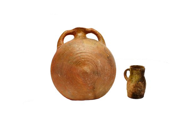 Bonhams : A Medieval pottery costrel and a small border ware green ...