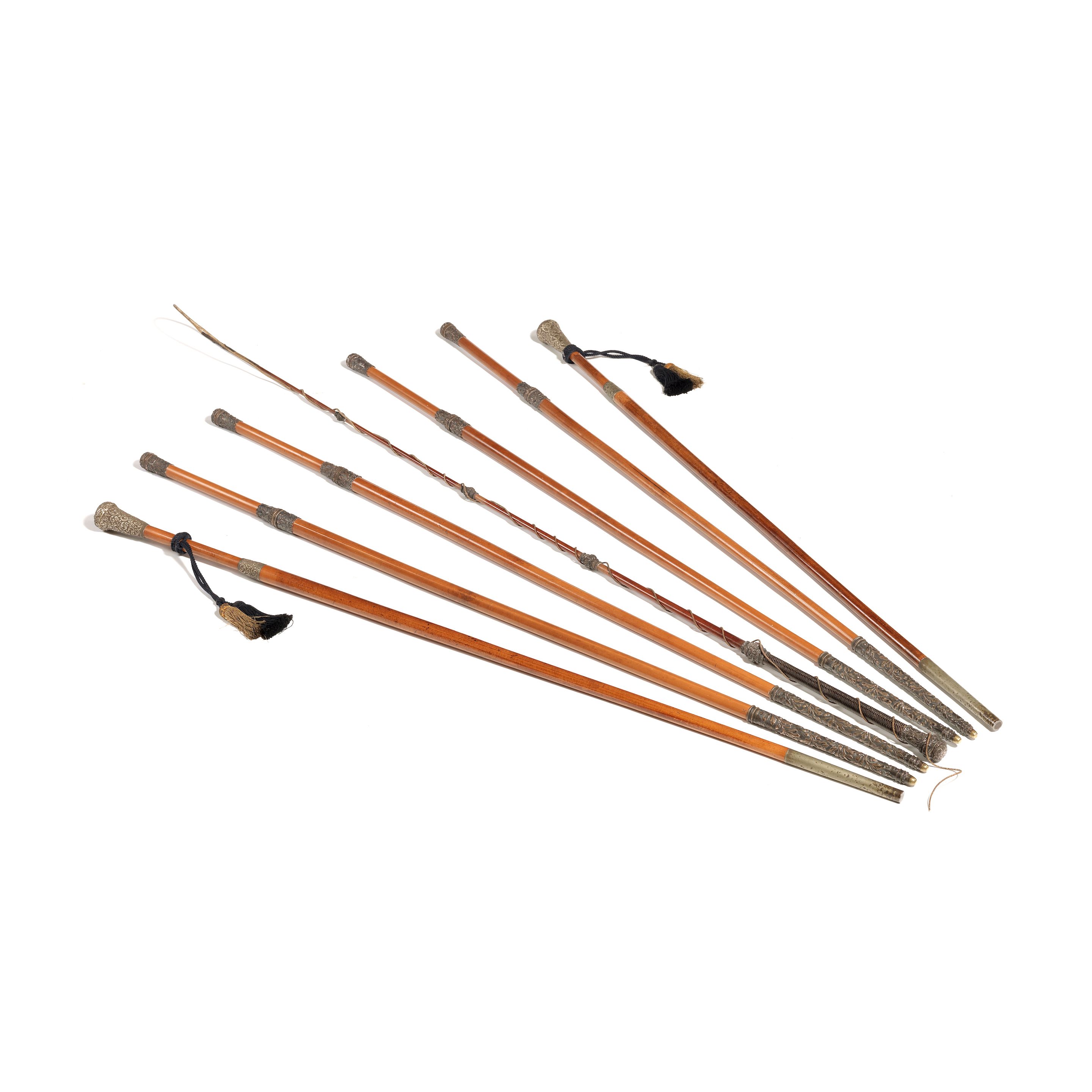 Bonhams : A collection of six malacca cane and silver mounted staves ...