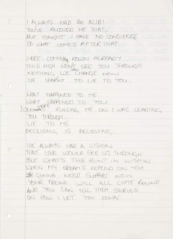 Bonhams : Robbie Williams: A page of handwritten lyrics for the song ...