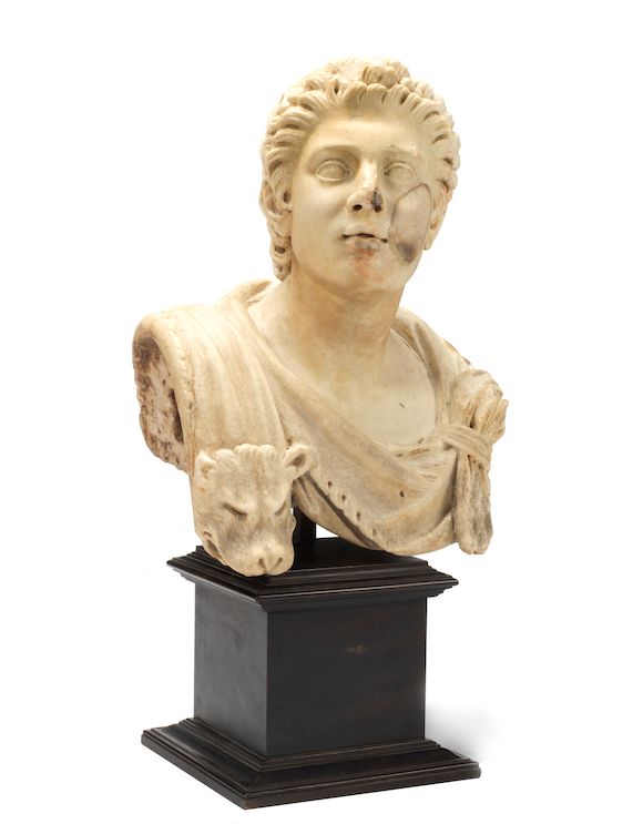 Bonhams : An early 19th century white marble bust of a young man, after ...