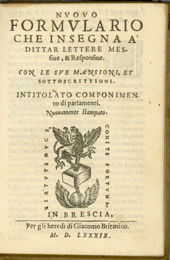 Bonhams : TAGLIENTE (GIOVANNI ANTONIO) Formulario nuovo che insegna a ...