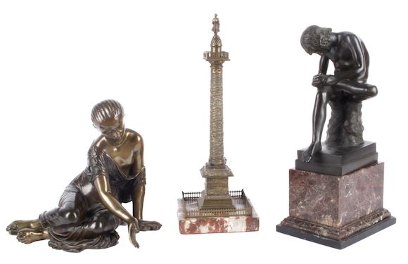 Bonhams : After the Antique A bronze figureOf a youth seated on a stump ...