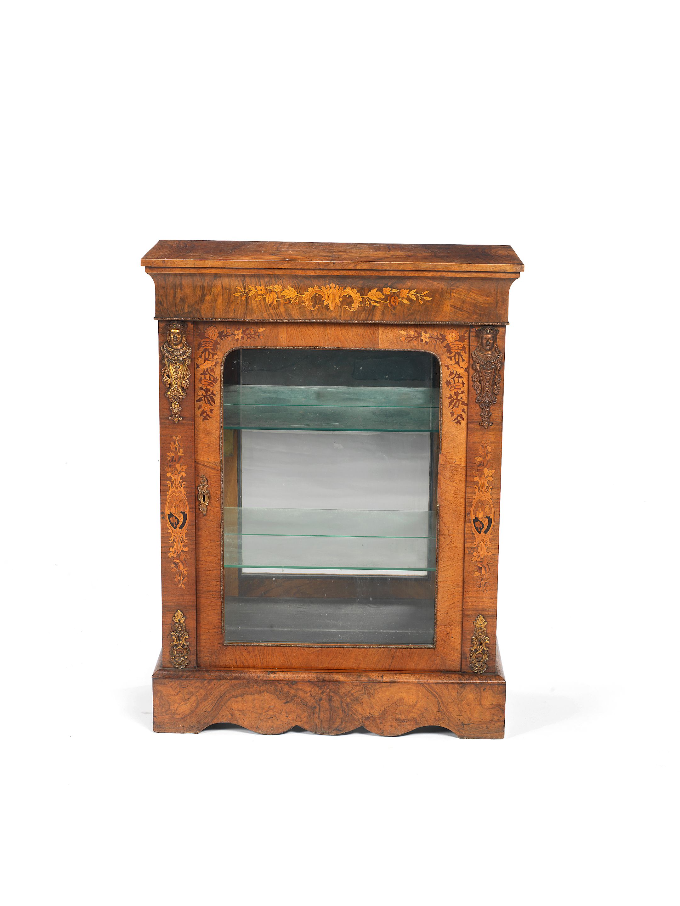 Bonhams : A Victorian walnut and marquetry dwarf display cabinet