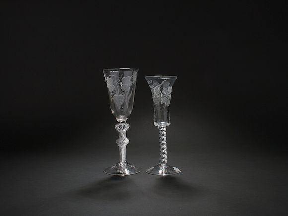 Bonhams : An airtwist ale glass and a wine glass, circa 1760