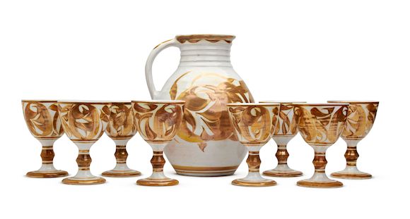 Bonhams : An Alan Caiger Smith jug and matching goblets