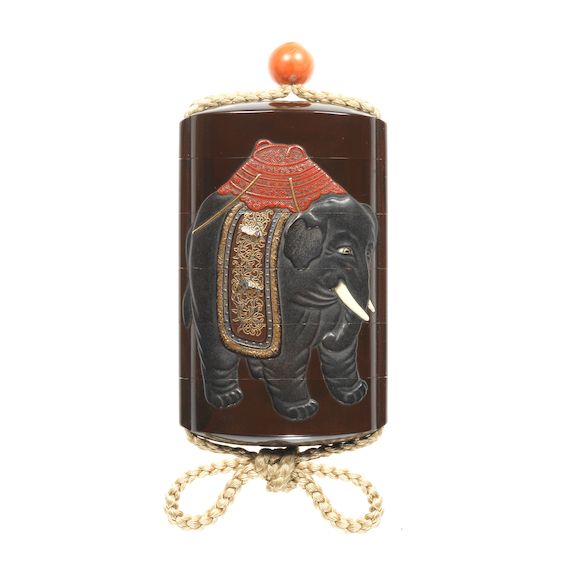 Bonhams : A dark brown lacquer five-case inro By Nomura Chohei, late ...
