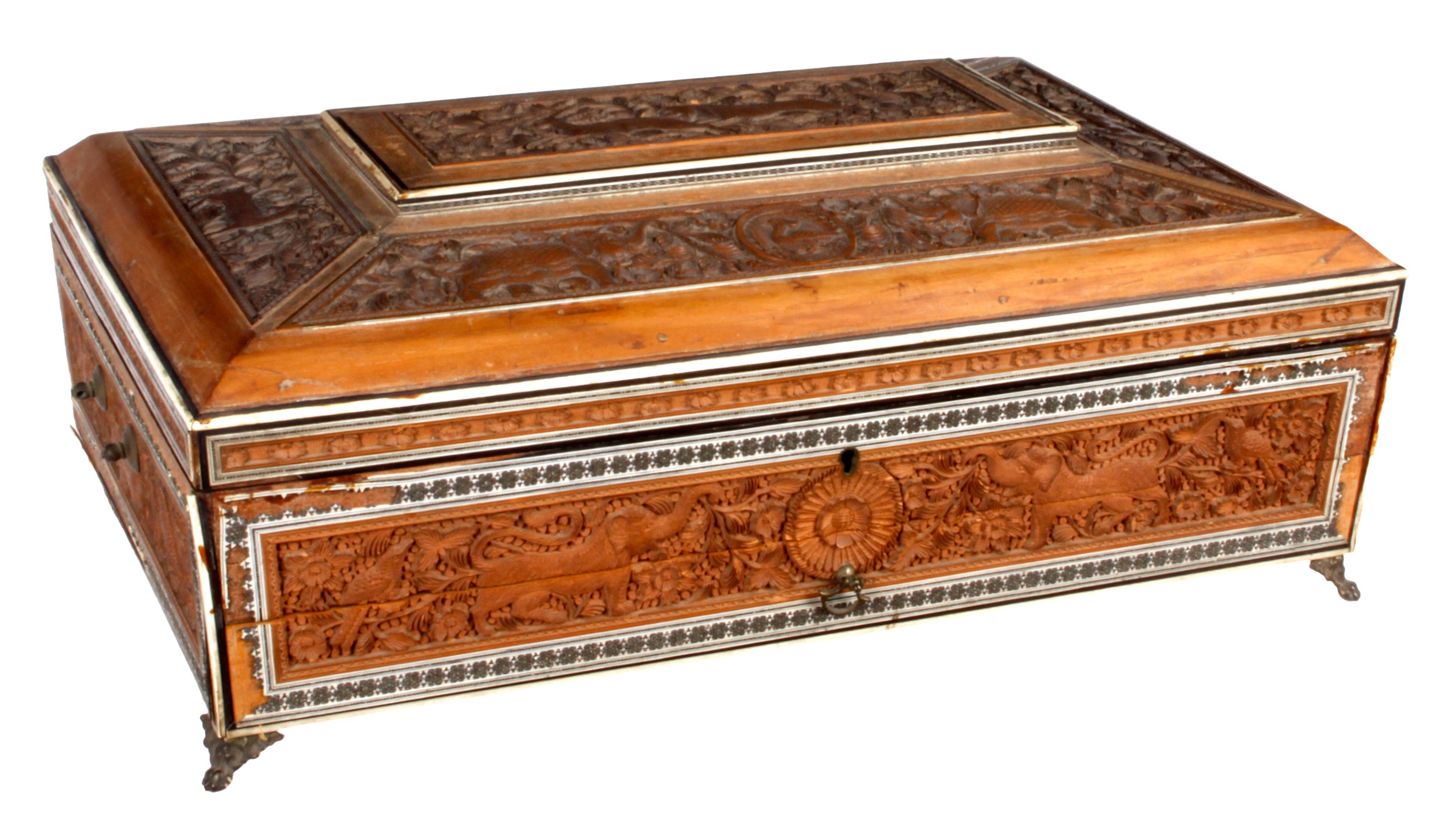 Bonhams : A 19th century Anglo-Indian sadeli work sandalwood and ivory ...