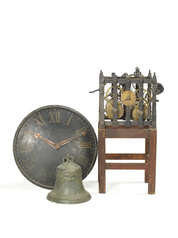 Bonhams : A late 18th century turret clock movement with dial and bell ...