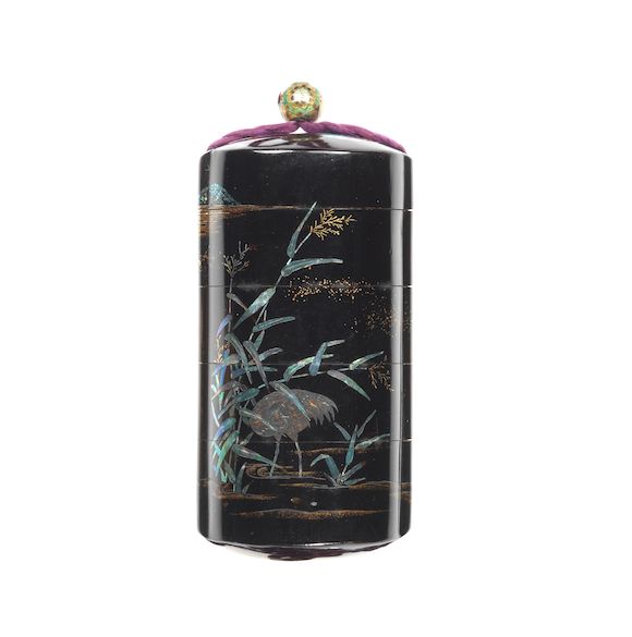 Bonhams : A black lacquer four-case inro Somada style, 19th century