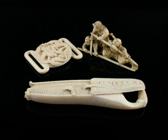 Bonhams : A collection of Japanese carved ivory items Late 19th Century