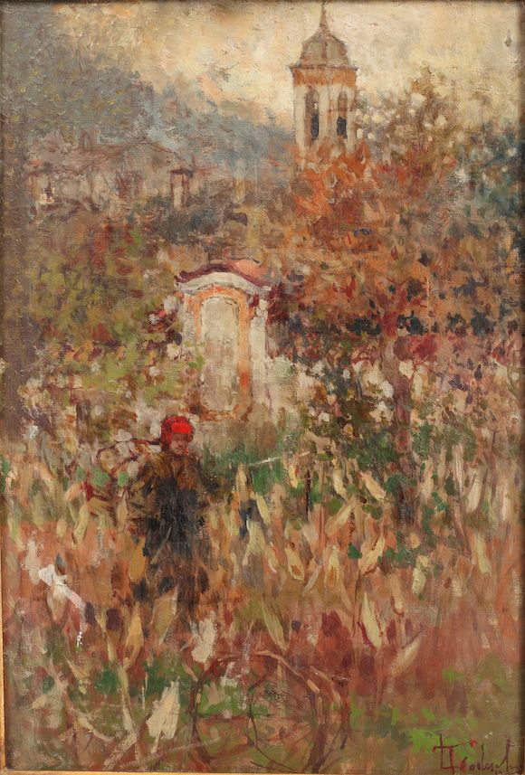 Bonhams : Lucio Todeschini (Italian, 1892-1969) Peasant lady in a field
