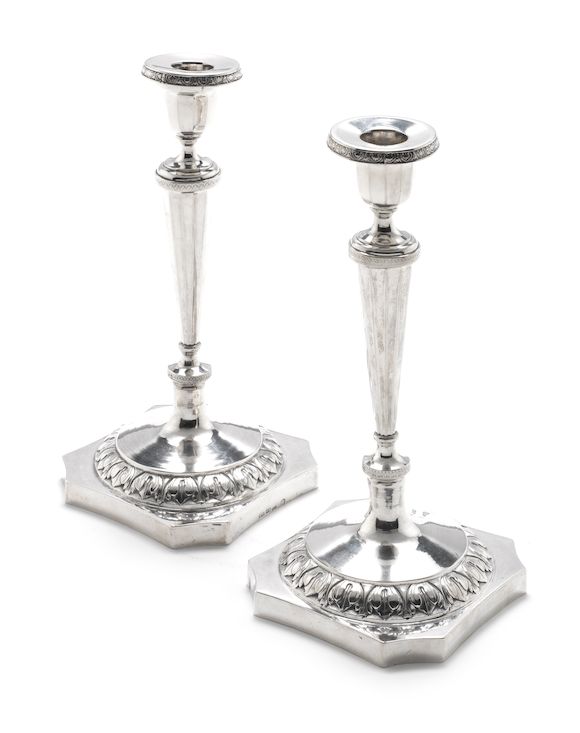 Bonhams : A pair of Russian silver candlesticks marks for A Yashinov ...