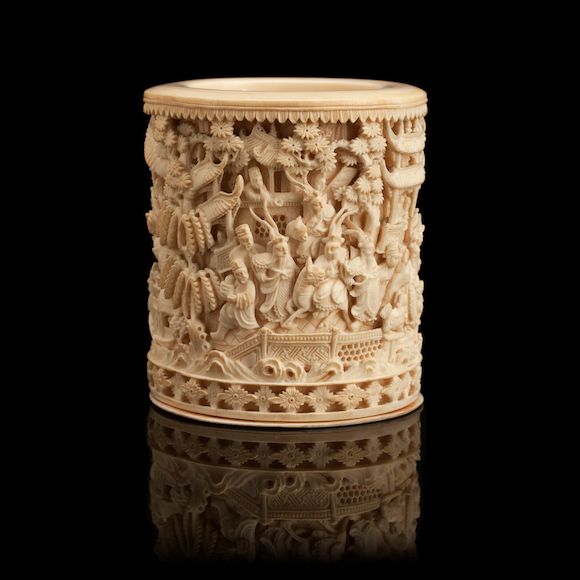 Bonhams : A Canton ivory brush pot Late 19th century