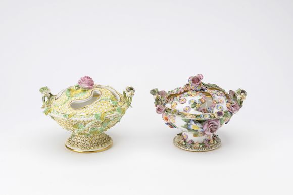 Bonhams : Two Spode flower-encrusted pot pourri bowls and covers, circa ...