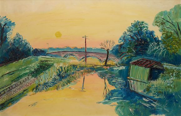Bonhams : Fred Yates (British, 1922-2008) Evening sunset on the river