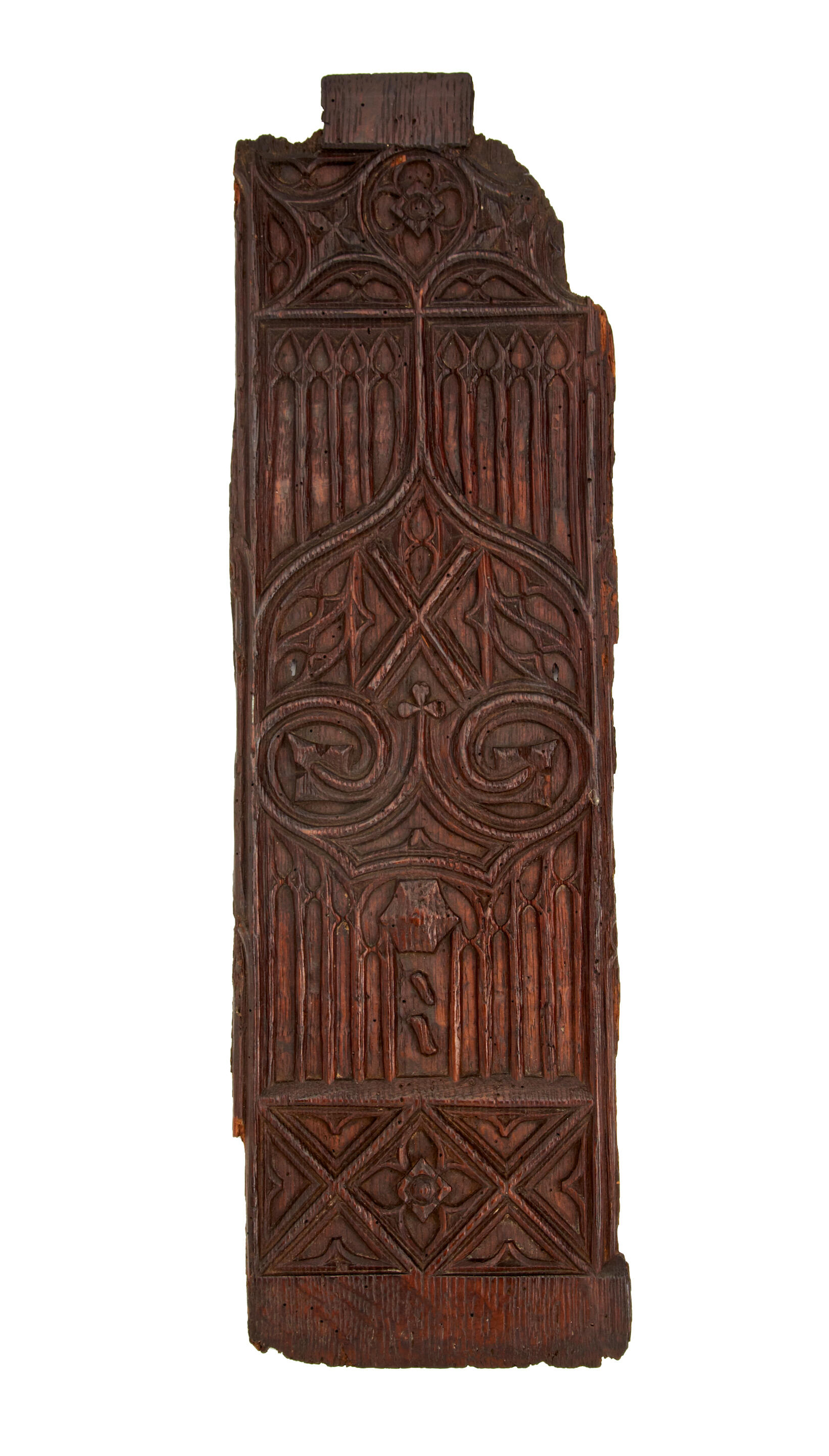 Bonhams : A late 15th/early 16th century carved oak blind tracery panel, Franco-Flemish