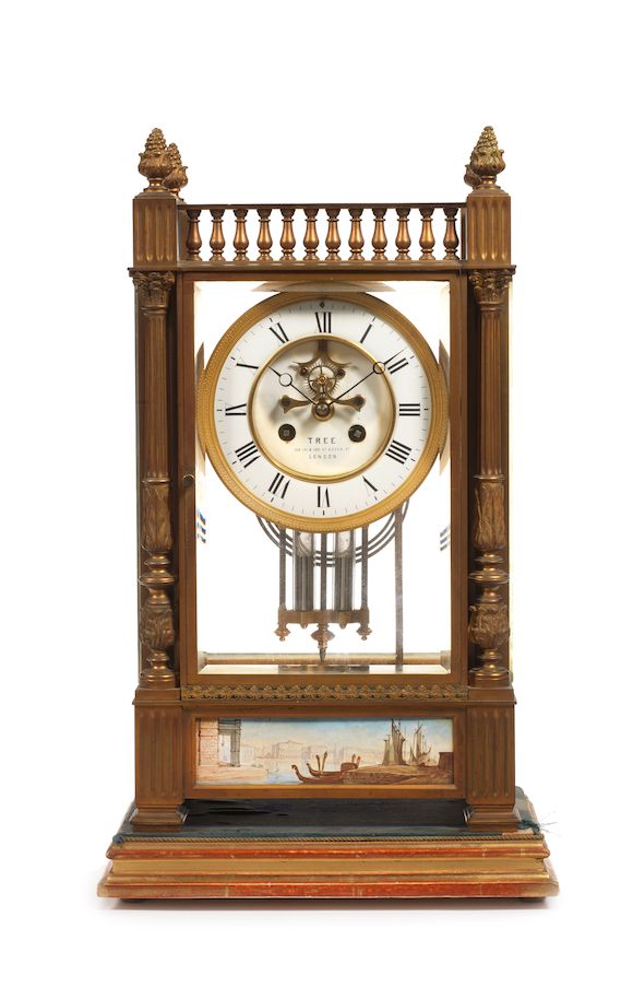 Bonhams : A Victorian four-glass gilt bronze and porcelain mantel clock ...