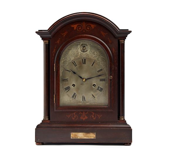 Bonhams : An early 20th century inlaid mahogany cased quarter striking ...