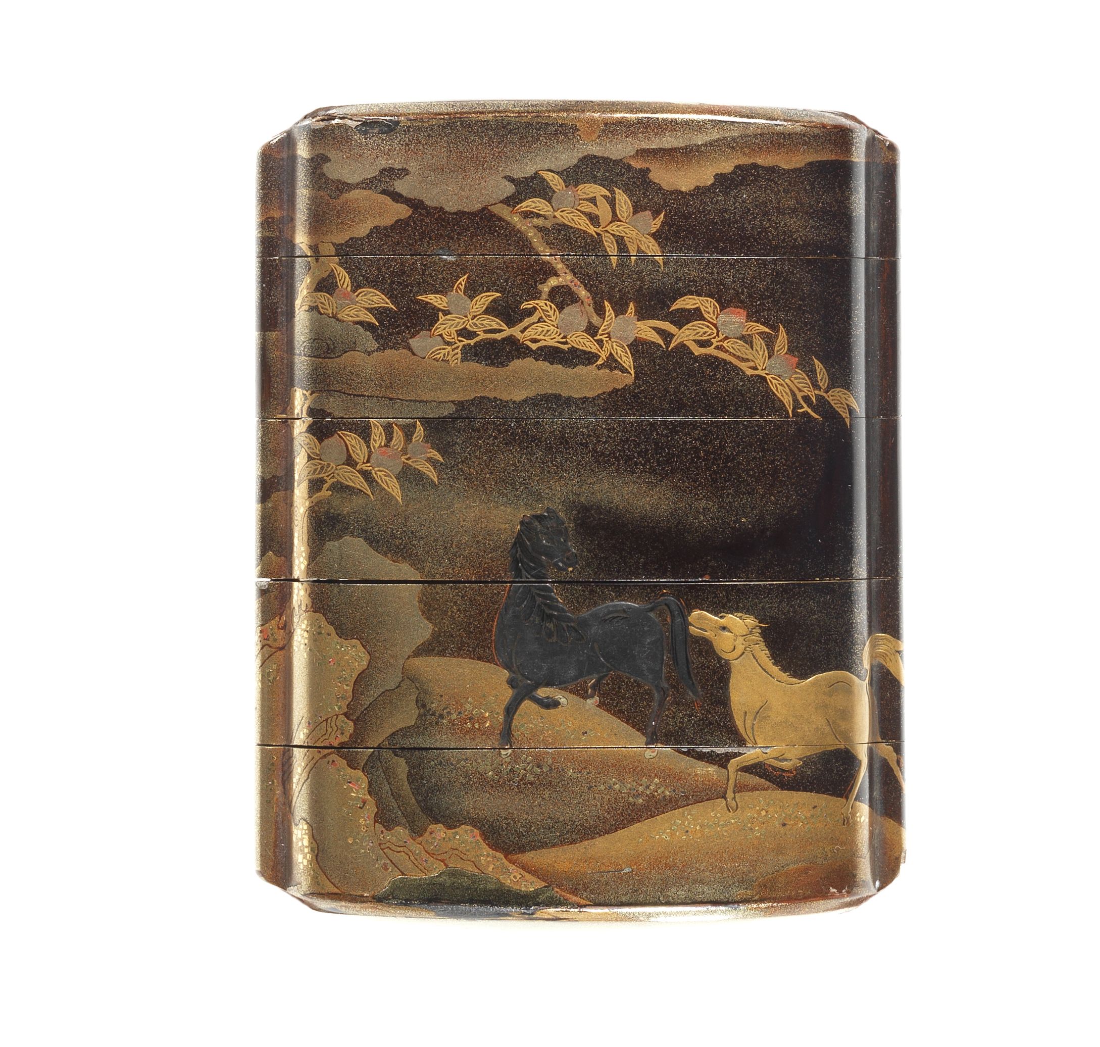 Bonhams : A gold and black lacquer four-case inro By Koma Kyui, 18th ...