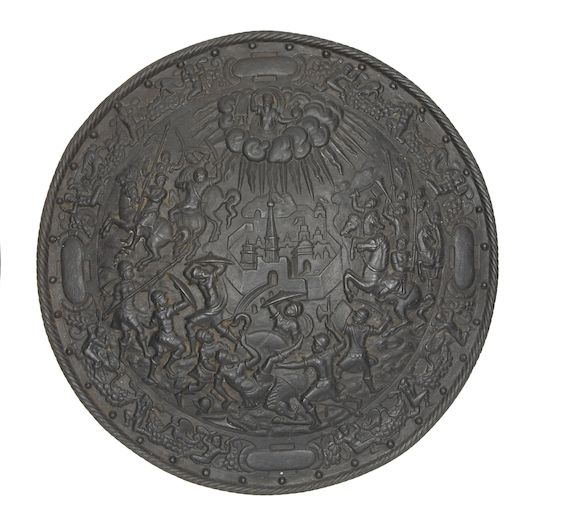 Bonhams : A Decorative Circular Cast-Iron Shield, Two Gorgets, And A ...