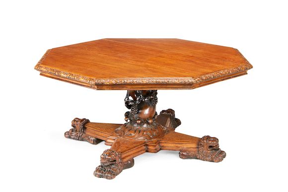 Bonhams : A mid Victorian Gothic revival carved oak octagonal centre ...