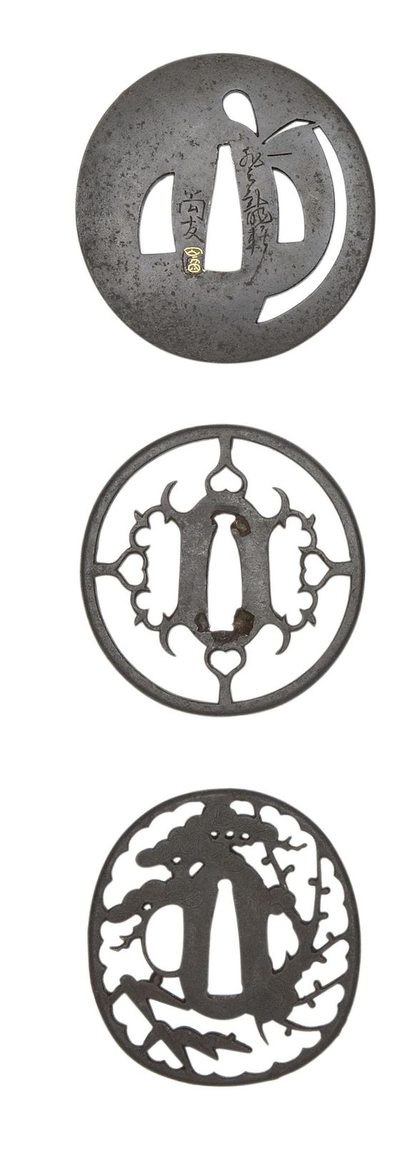 Bonhams : Three Circular Iron Sukashi Tsuba