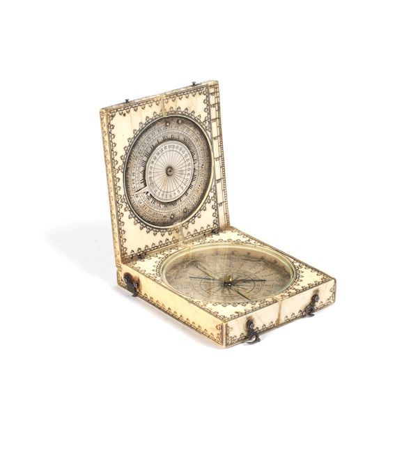 Bonhams : A late 17th century French ivory and silver magnetic azimuth ...