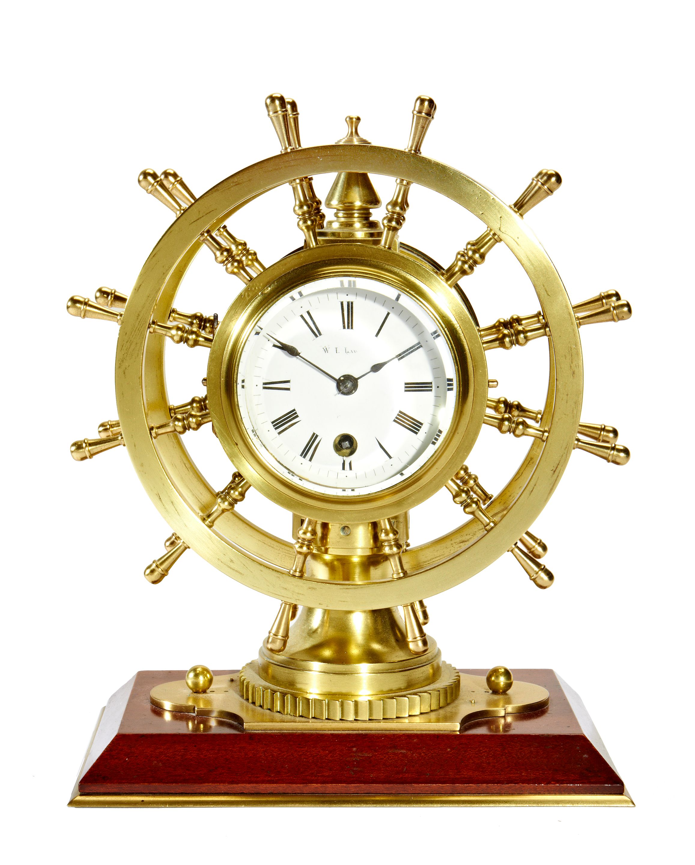 Bonhams : A late 19th century brass novelty ships wheel desk timepiece ...