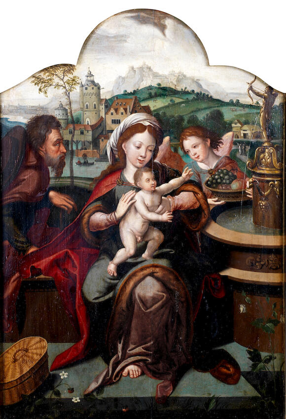 Bonhams : Follower of Pieter Coecke van Aelst (Aelst 1502-1550 Brussels) The Holy Family with an ...