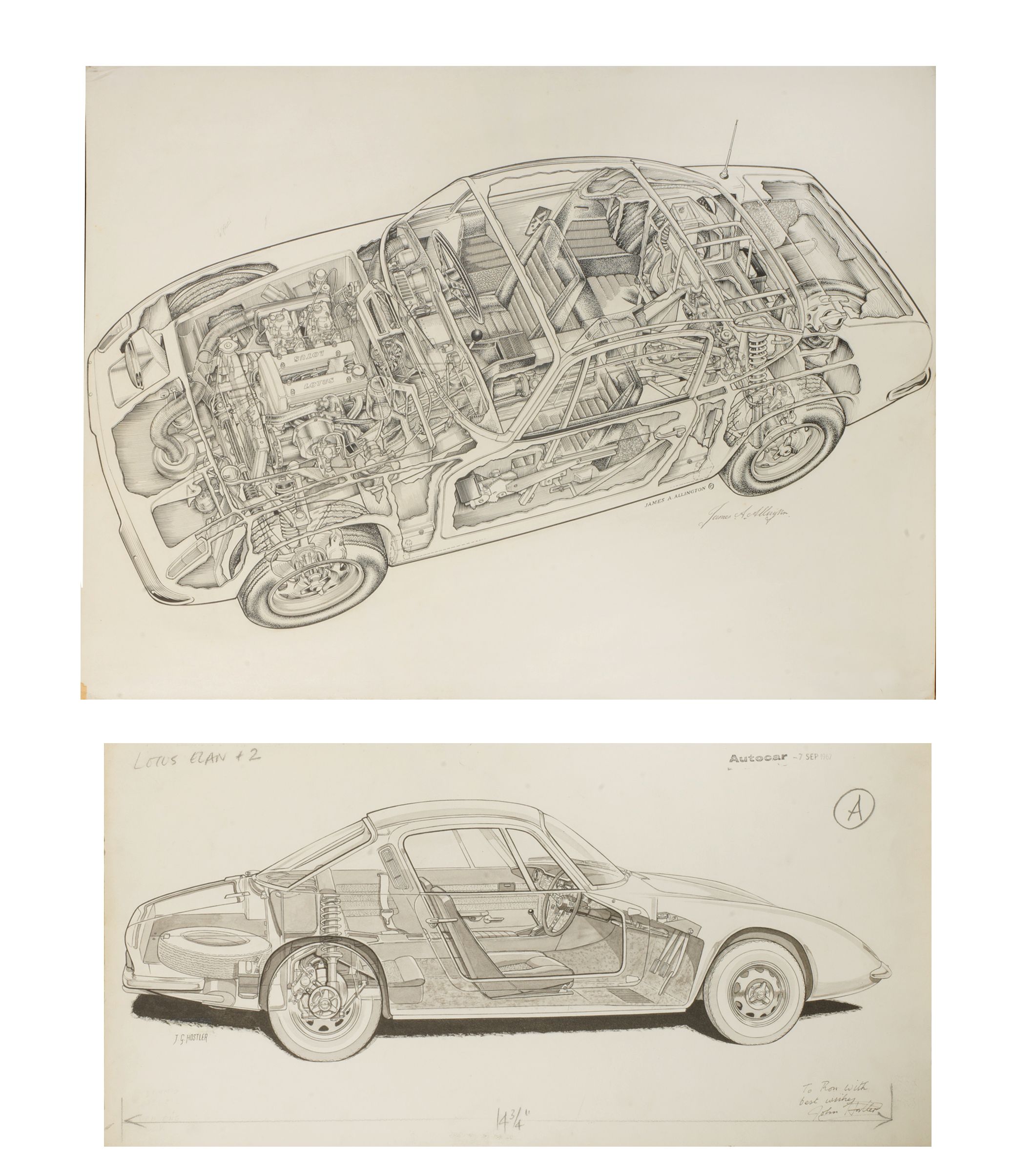 Bonhams Cars : Two Lotus Elan cutaway illustrations,