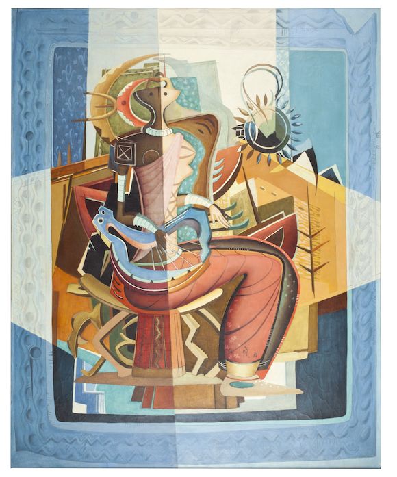 Bonhams : Alexis Preller (South African, 1911-1975) 'Woman with a Lyre'